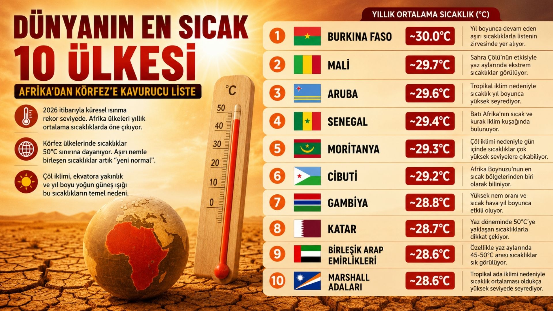 Dünyanın en sıcak 10 ülkesi: Afrika’dan Körfez’e kavurucu liste